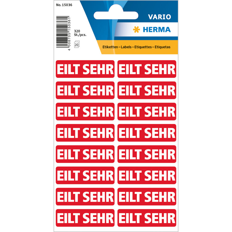 Textetiketten "Eilt sehr" 12 x 40 mm, selbstklebend - 15036 | HERMA