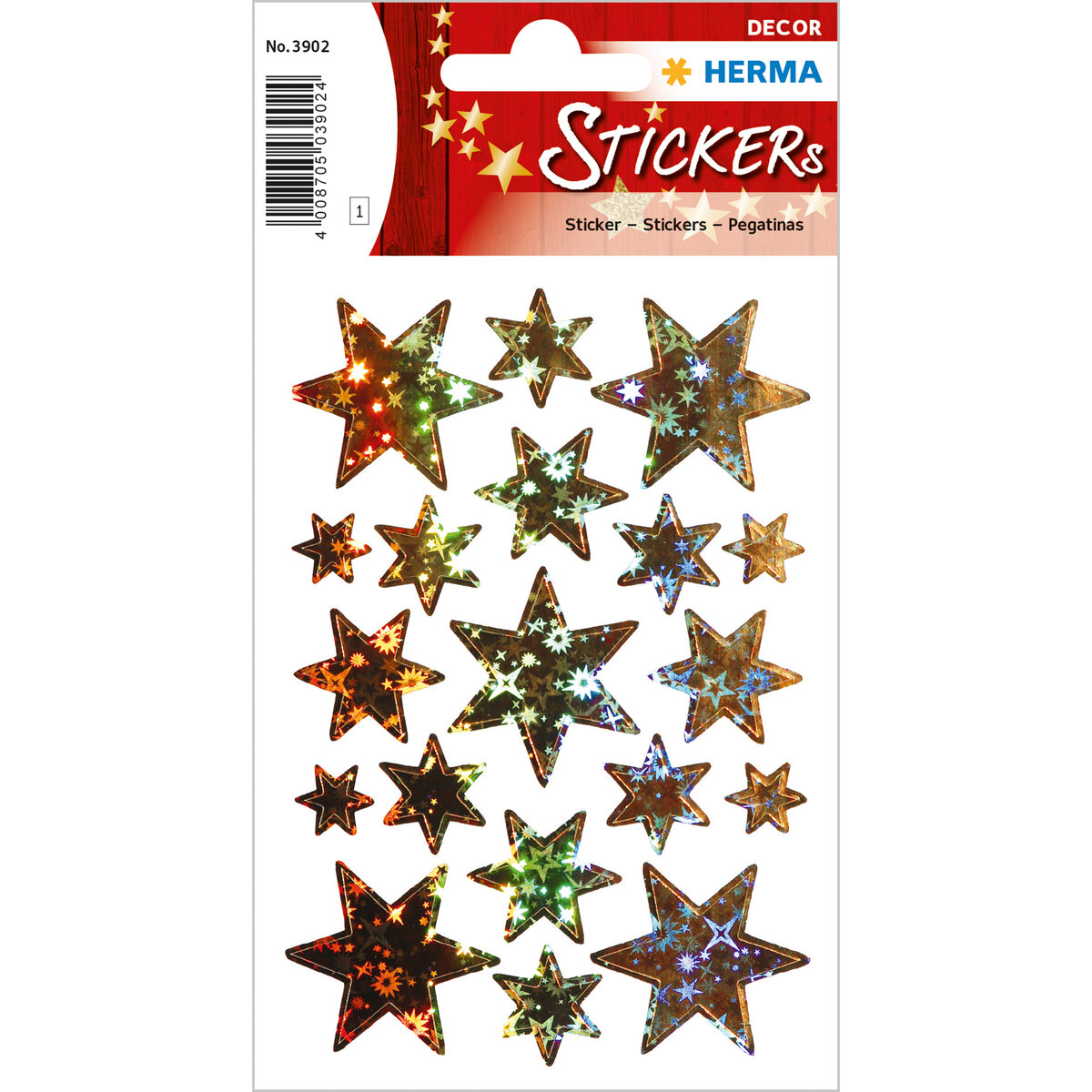 Sticker Sterne 6-zackig, gold, Holographie